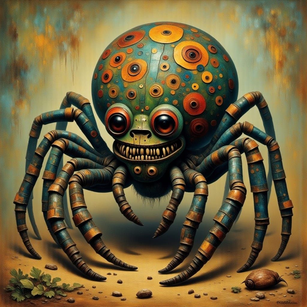 Grotesque Cyberpunk Spider Sculpture - AI Art