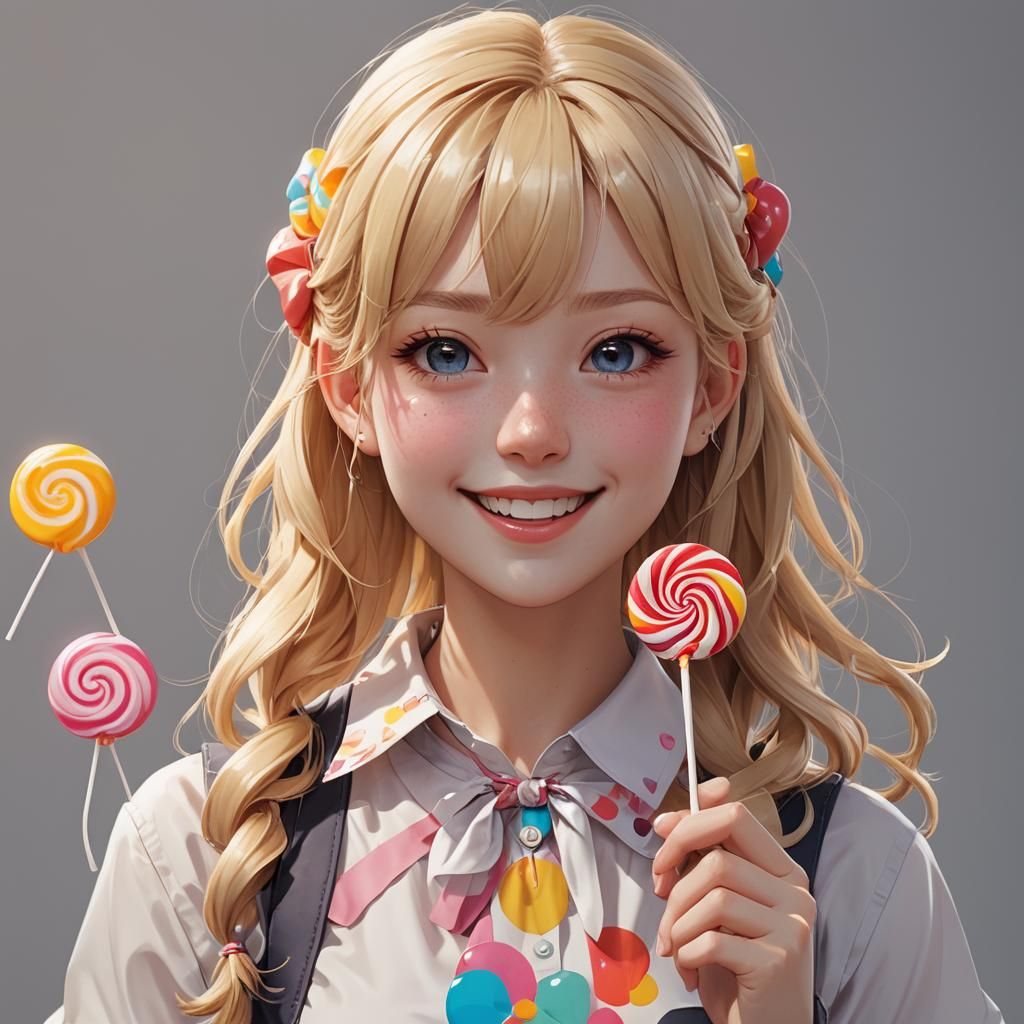Happy girl with a lolly and blonde hair - AI Generated Artwork ...