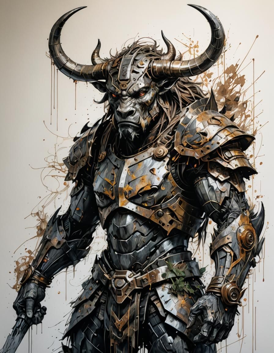 Armored Minotaur, Minotaur,🐂🤺 , Brushed Charcoal Hyperdetailed, Carne ...