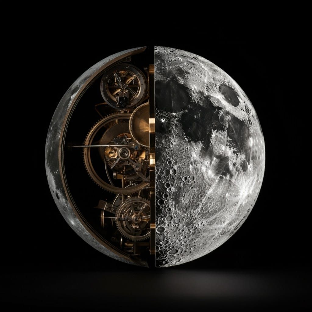 A highly detailed mechanical model of the moon, showing the complex ...