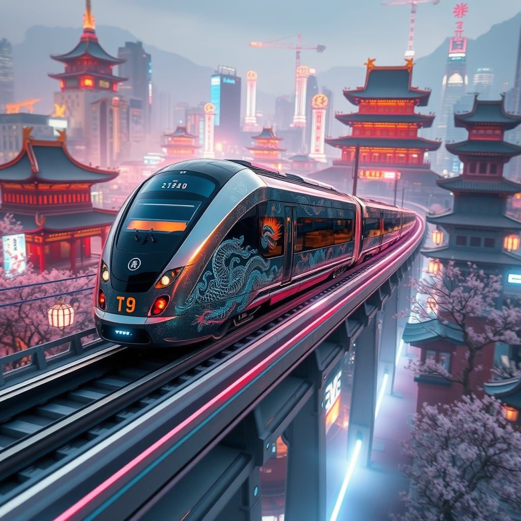 High-Tech Chinese Train Glides through Futuristic ... - AI Art