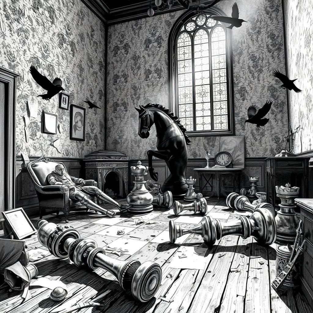 Haunting Victorian Room in Disarray, Medieval Ches... - AI Art