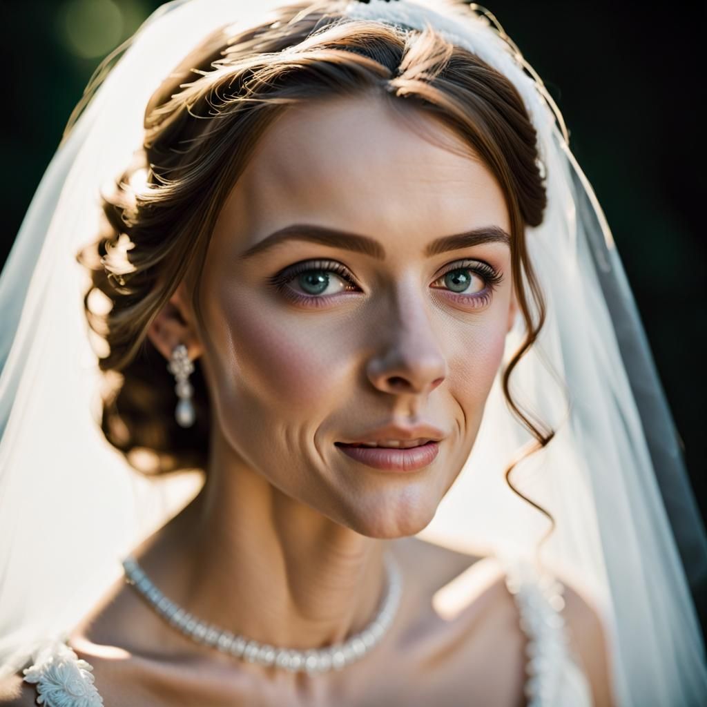 bride, young woman, enfeebled face, perfect composition, color photo ...