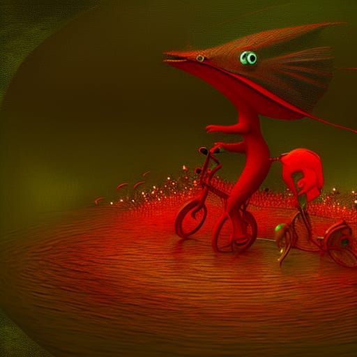 Two cheerful fish ride a bicycle/ 8k resolution concept art detailed ...