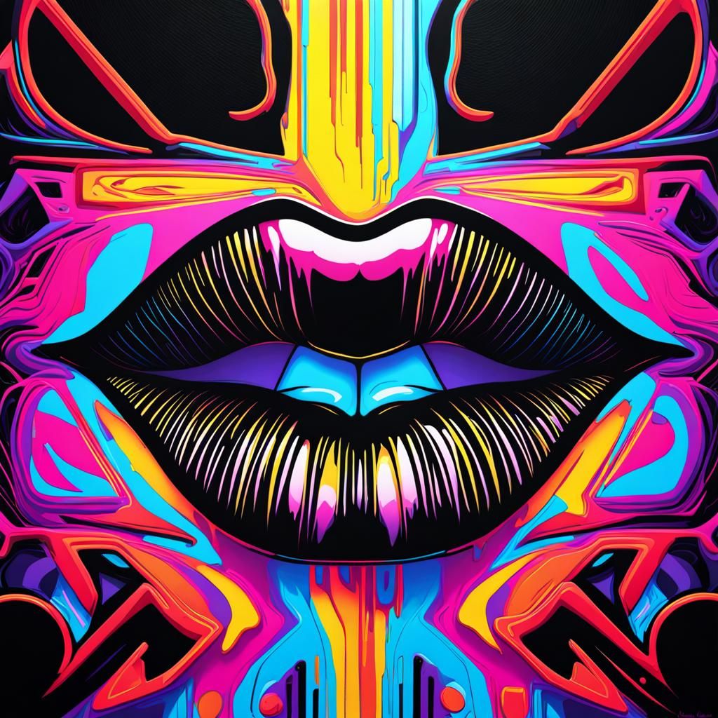 3D hyper-realistic Black Light Art - pop art of kaleidoscopic kiss - AI ...