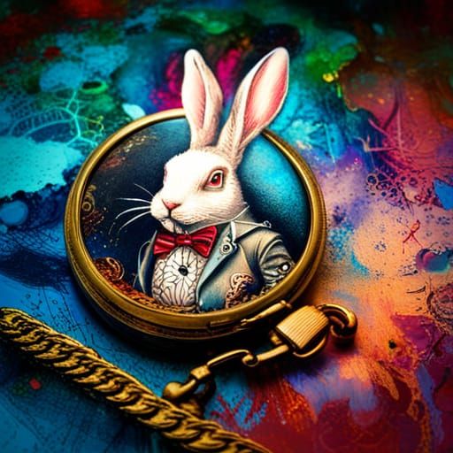 Rabbit clock Alice in Wonderland - AI Generated Artwork - NightCafe Creator