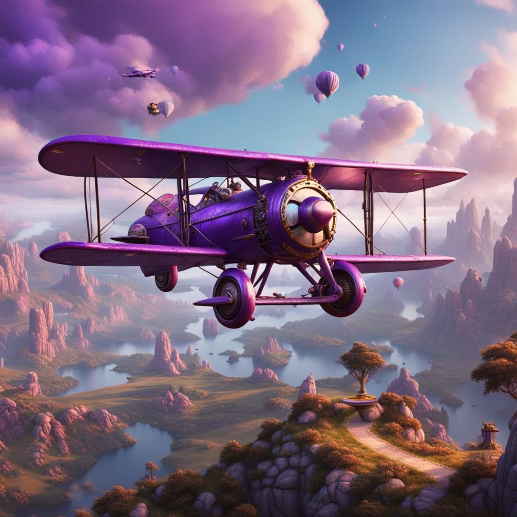 A pig in a purple biplane - AI Generated Artwork - NightCafe Creator