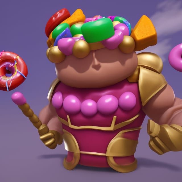Magical herculean donut man clad in candy armor, realism, 78k, unreal ...