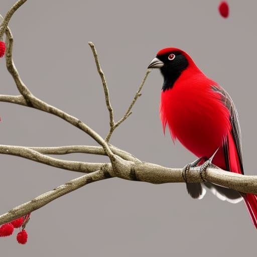 Happiness Fuzzy bird alma in colours red and red, nature, branches ...
