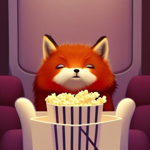 Fox eating popcorn - AI Generated Artwork - NightCafe Creator