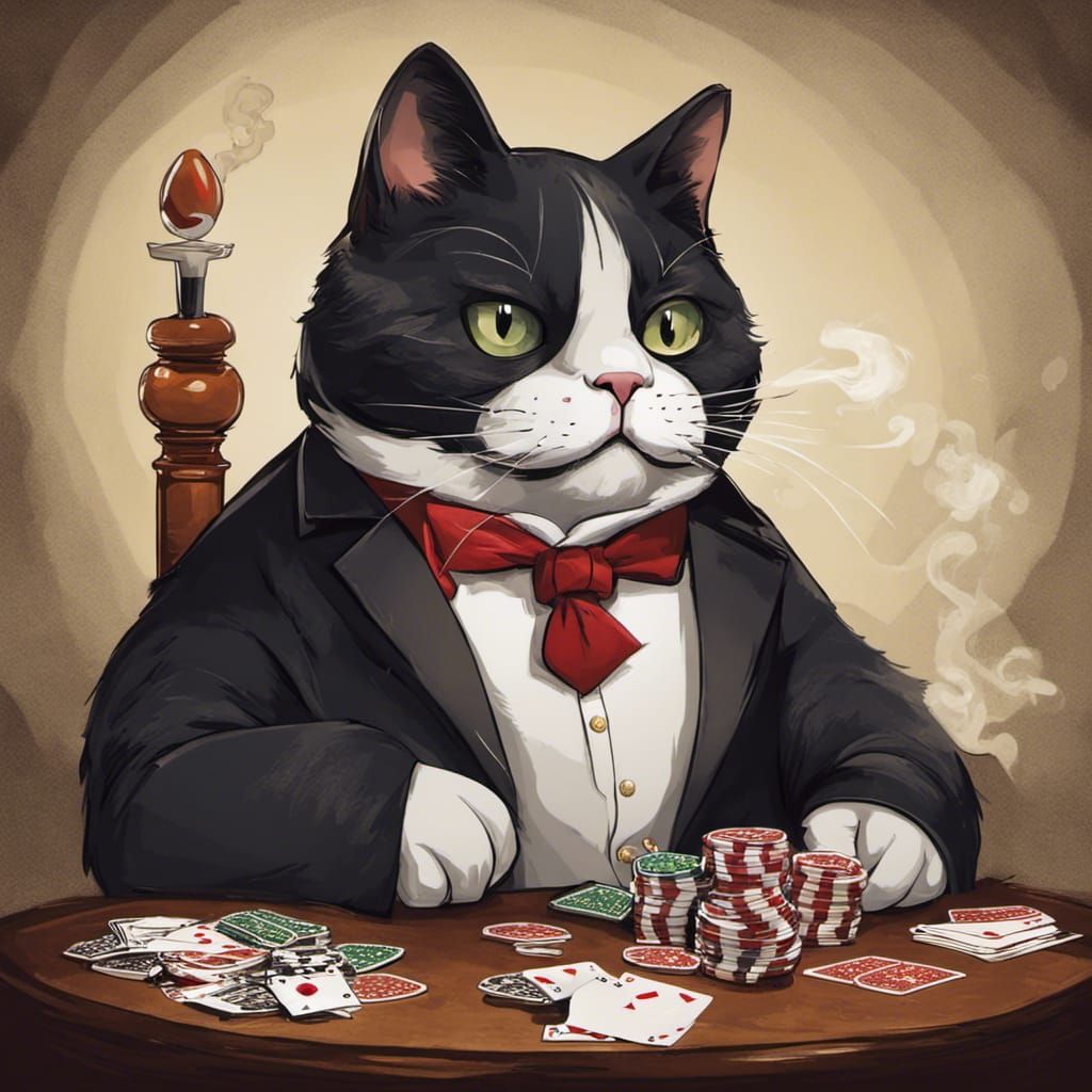 A fat tuxedo cat smoking a cigar and playing poker - AI Generated ...