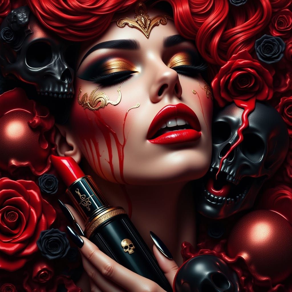 Vixen in Crimson Kiss, Pulp Comic Style - AI Art