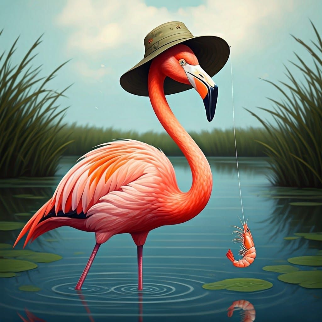 Cute flamingo that is going fishing