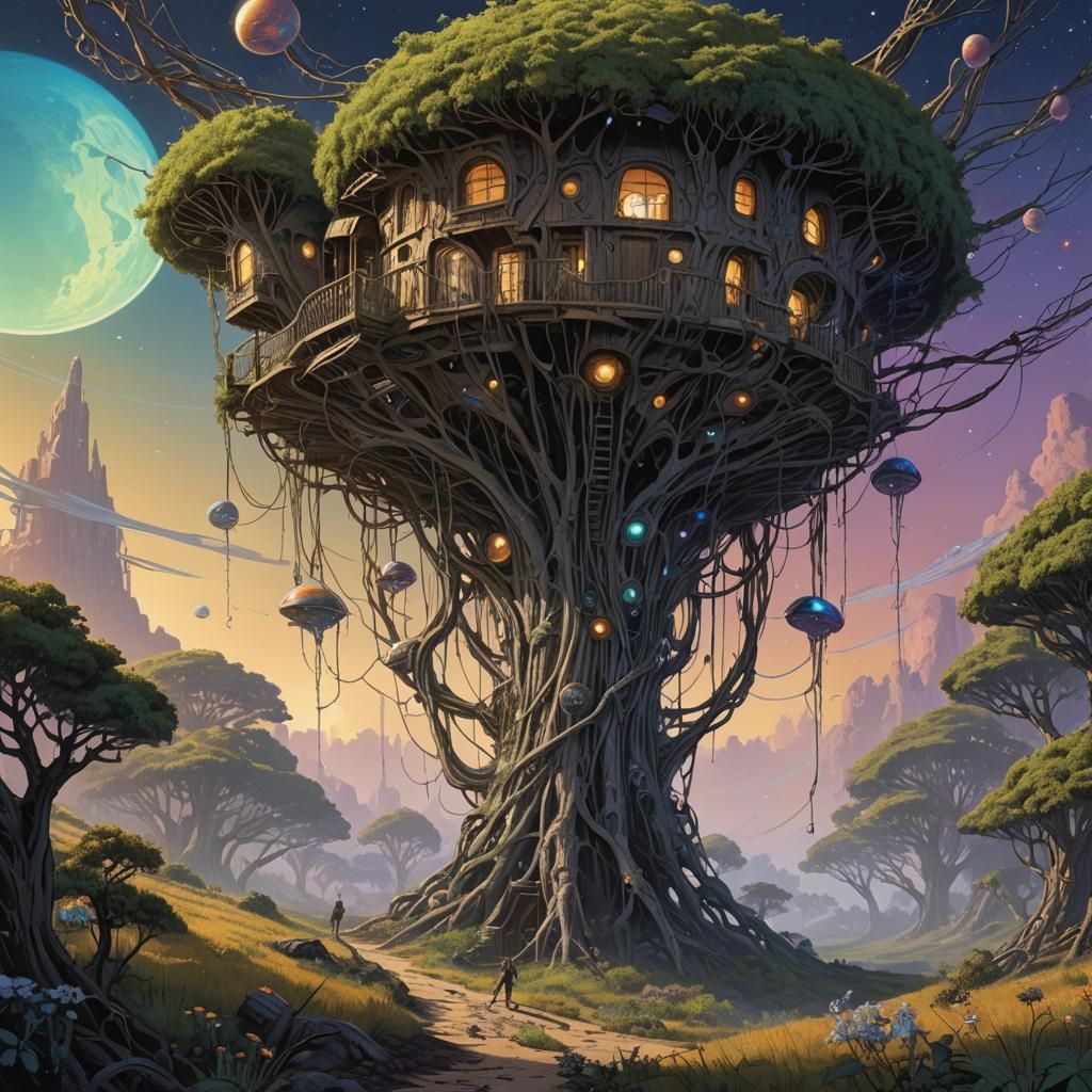 Alien Treehouse - AI Generated Artwork - NightCafe Creator