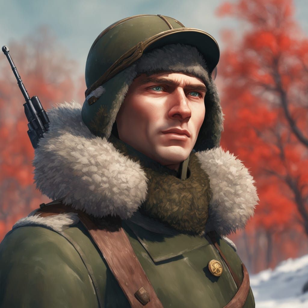 Soviet Soldier in Winter Uniform, Hyperdetailed Co... - AI Art