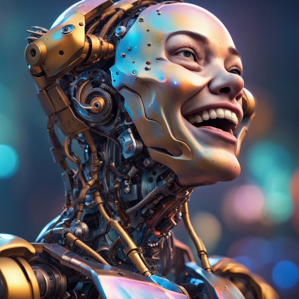 Humanoid robot laughing at human Hyperrealistic, splash art, concept ...