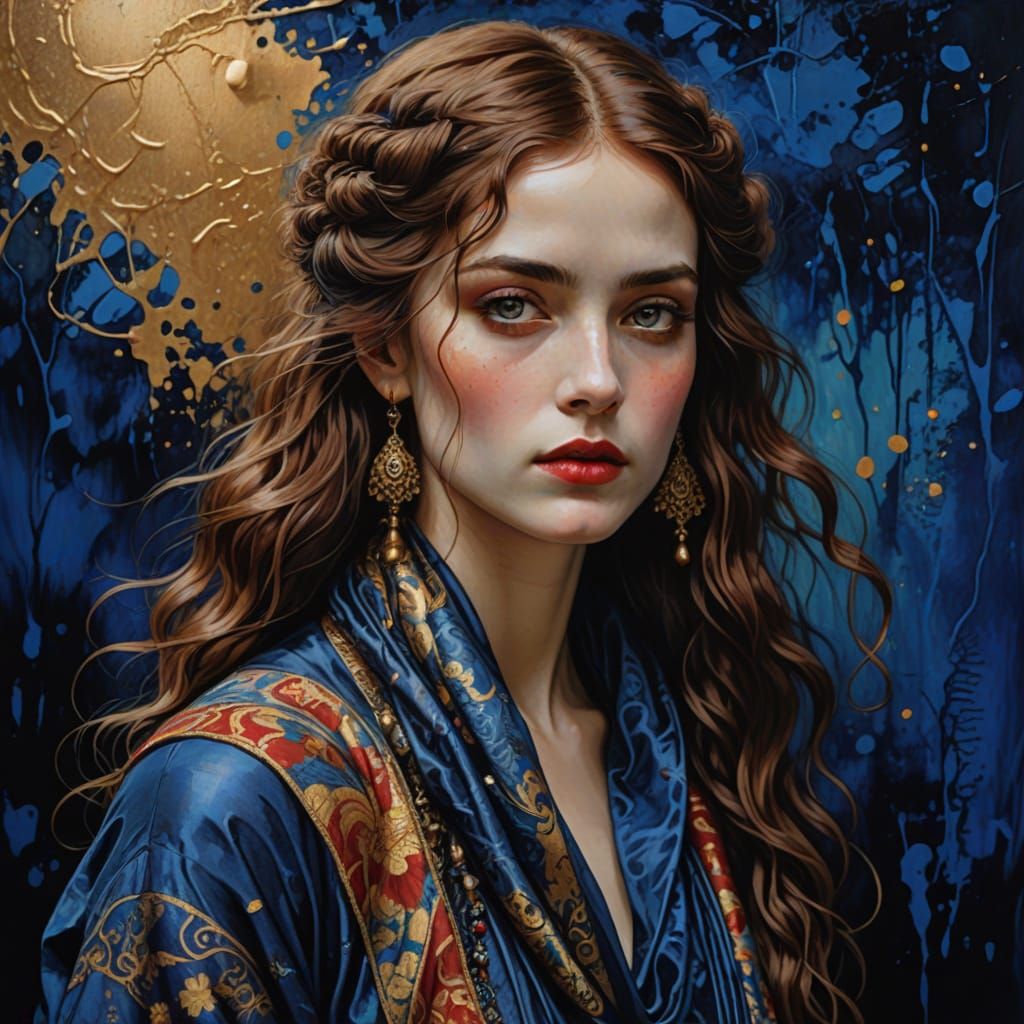Pre-Raphaelite Gypsy in Golden Light - AI Art