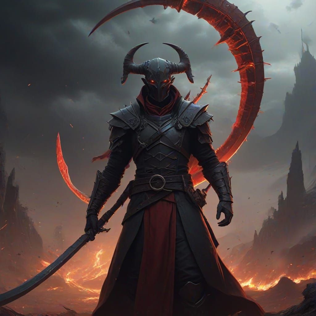 Epic Tiefling Scythe Warrior in a Dramatic Digital... - AI Art