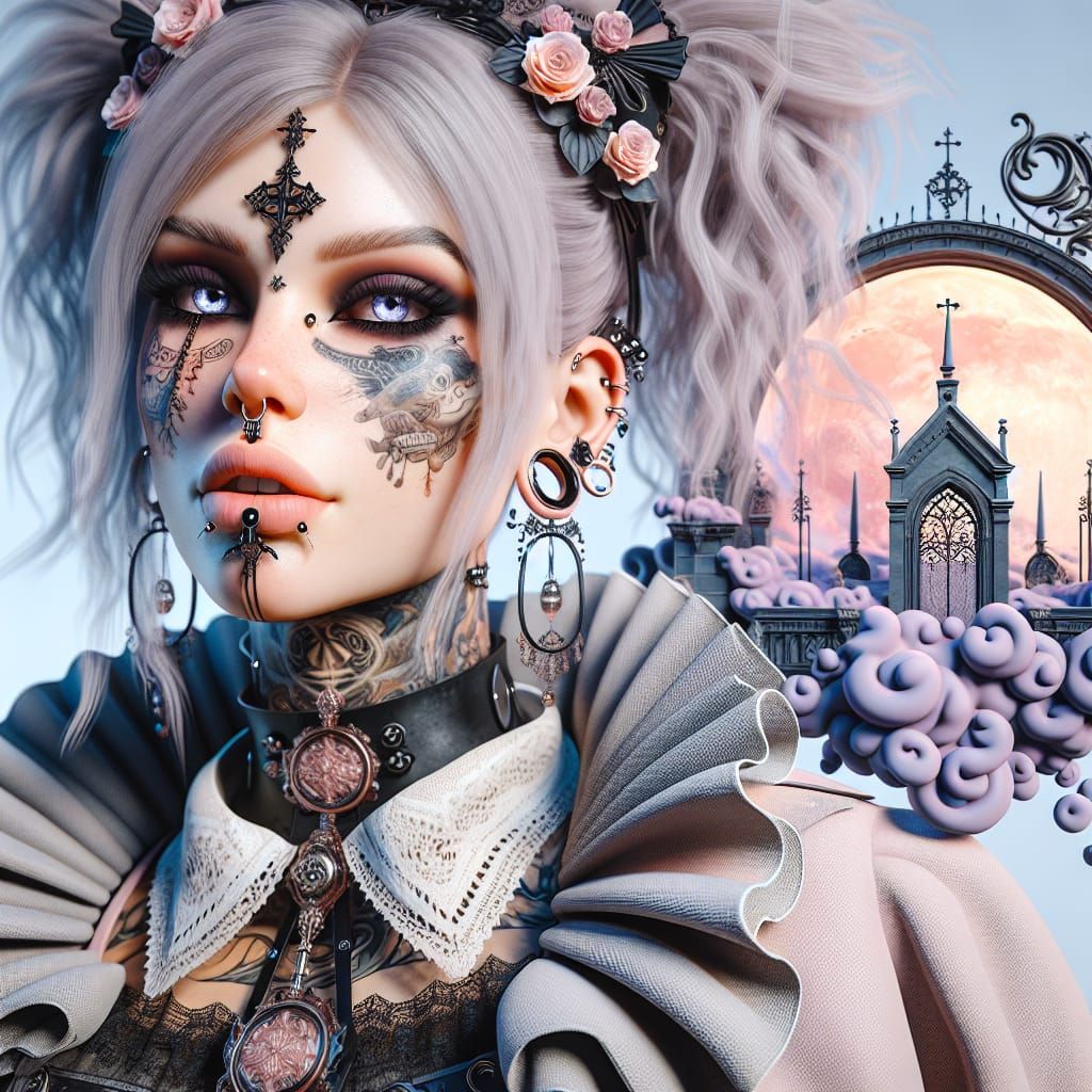 goth female with facial tattoos and facial piercings, wearing aviators ...