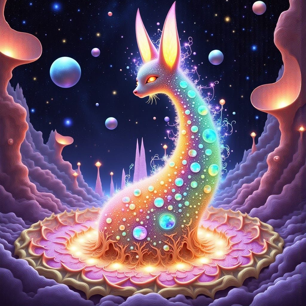 Fox Beast.... - Divine Fox Creature Amidst Celestial Vortex