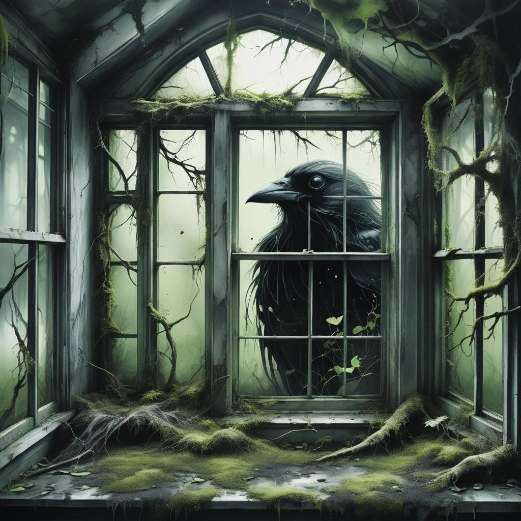 Abandoned Building with raven - AI Generated Artwork - NightCafe Creator