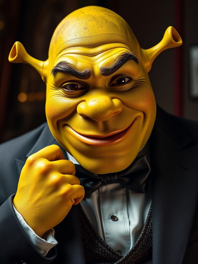 Shrek's Dapper Prom Night Portrait Shines with Sop... - AI Art