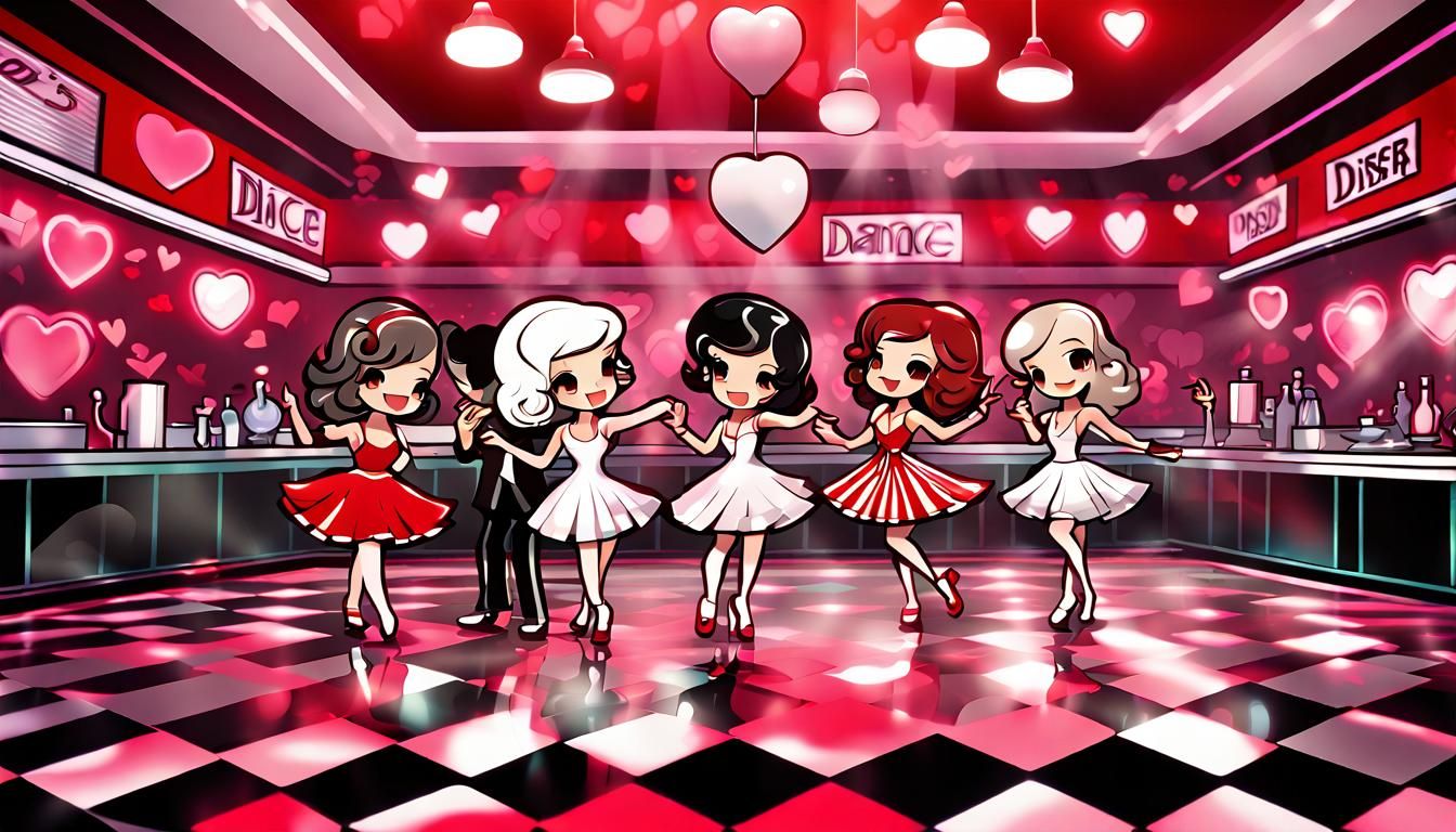 Chibi Dancers at Sparkling Valentine's Day Dance with 50s Diner Theme ...