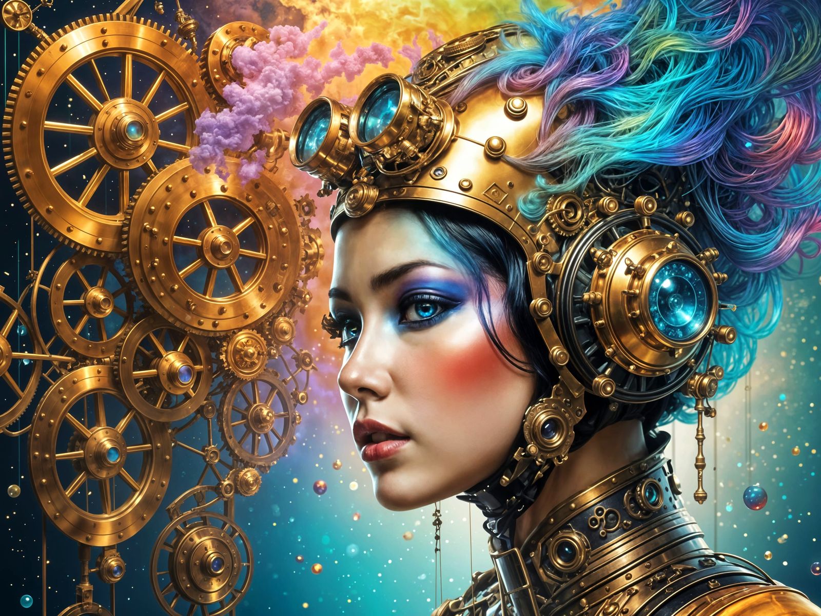 Inventress - Steampunk Inventress in Vibrant Brass Goggles