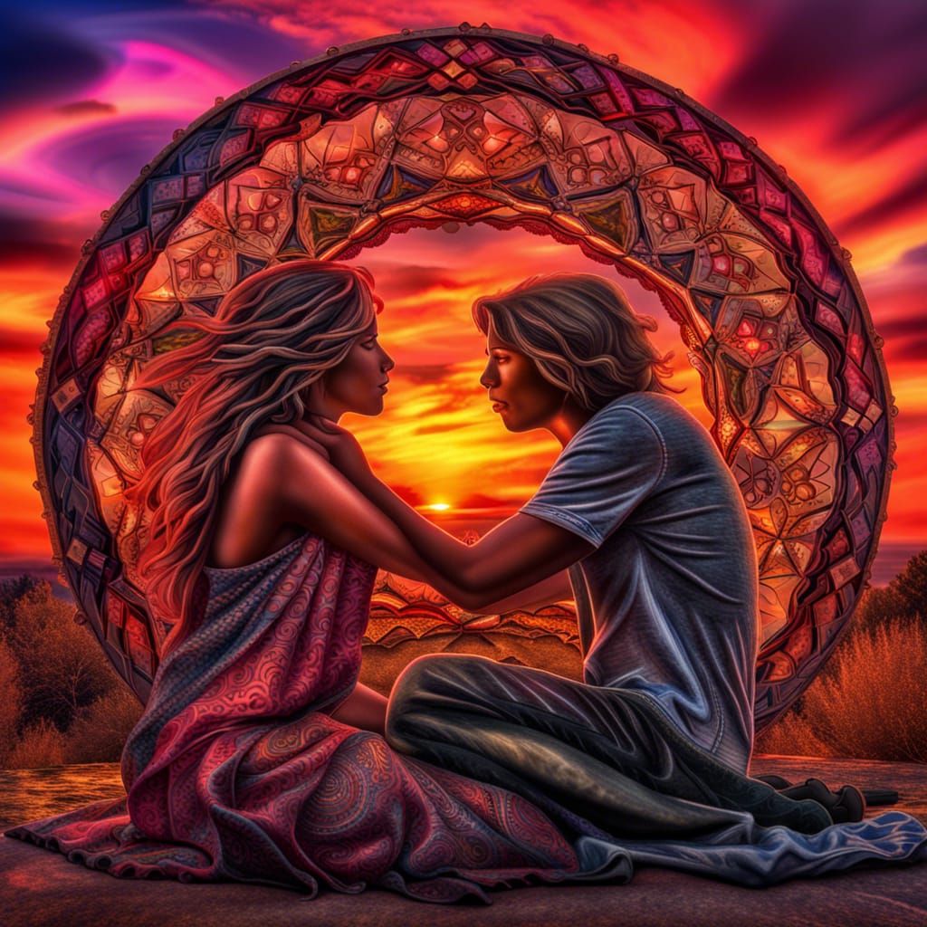 Lovers Entwined Forever Under A Glorious Sunset Sky Adorned With A ...