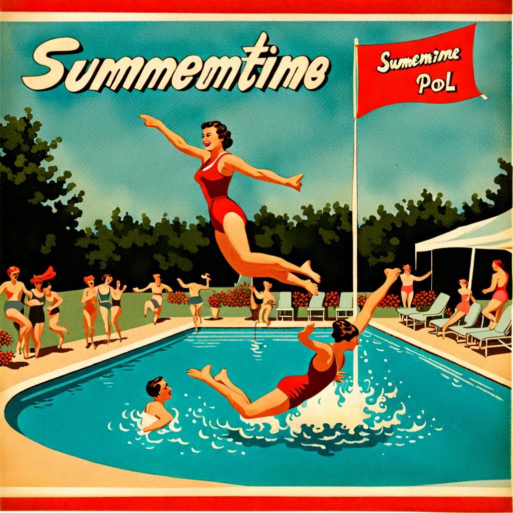 vintage postcard picture from the 1950s of a swimming pool with people ...