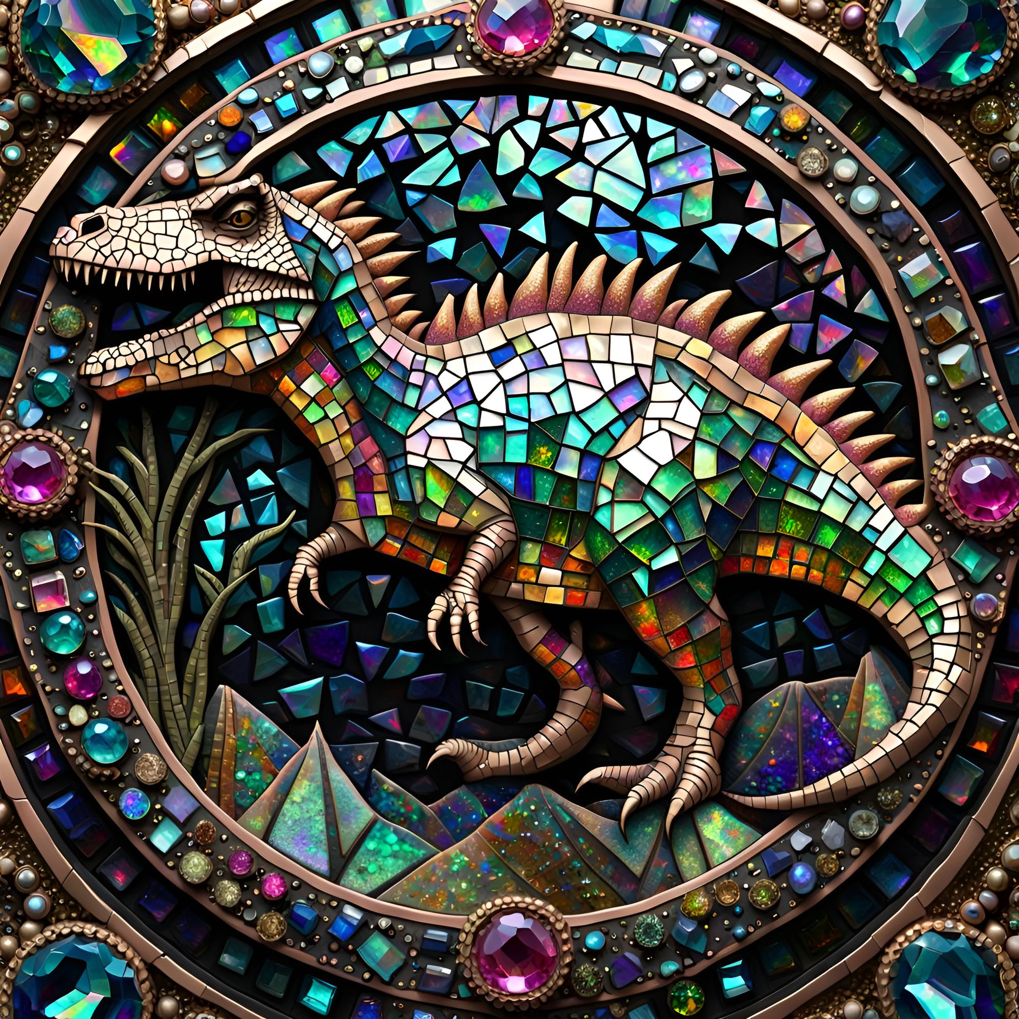 The Jeweled Dinosaur Mosaic That I Worked On For Two Years : r/nightcafe