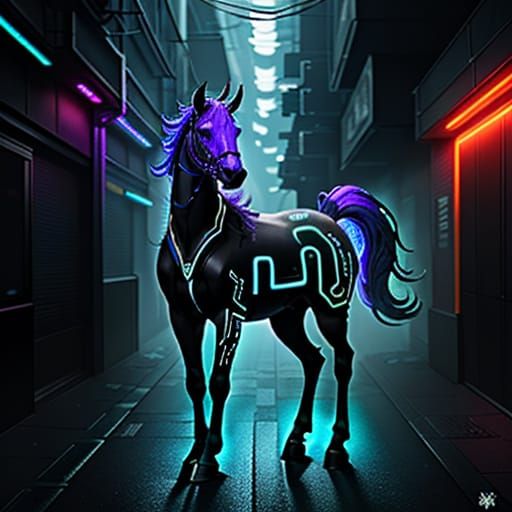 Augmented Centaur - Cyberpunk Centaur in Neon Noir Alleyway