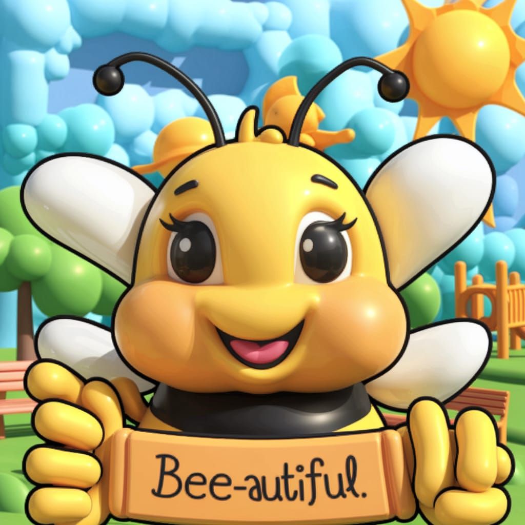 Whimsical Puffy Bee in a Sunny Plastic Wonderland - AI Art