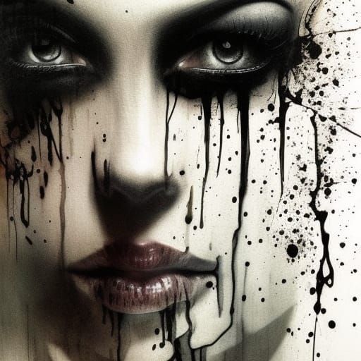 the empty face ink blotted on a white canvas-detailed-realism-black ink ...