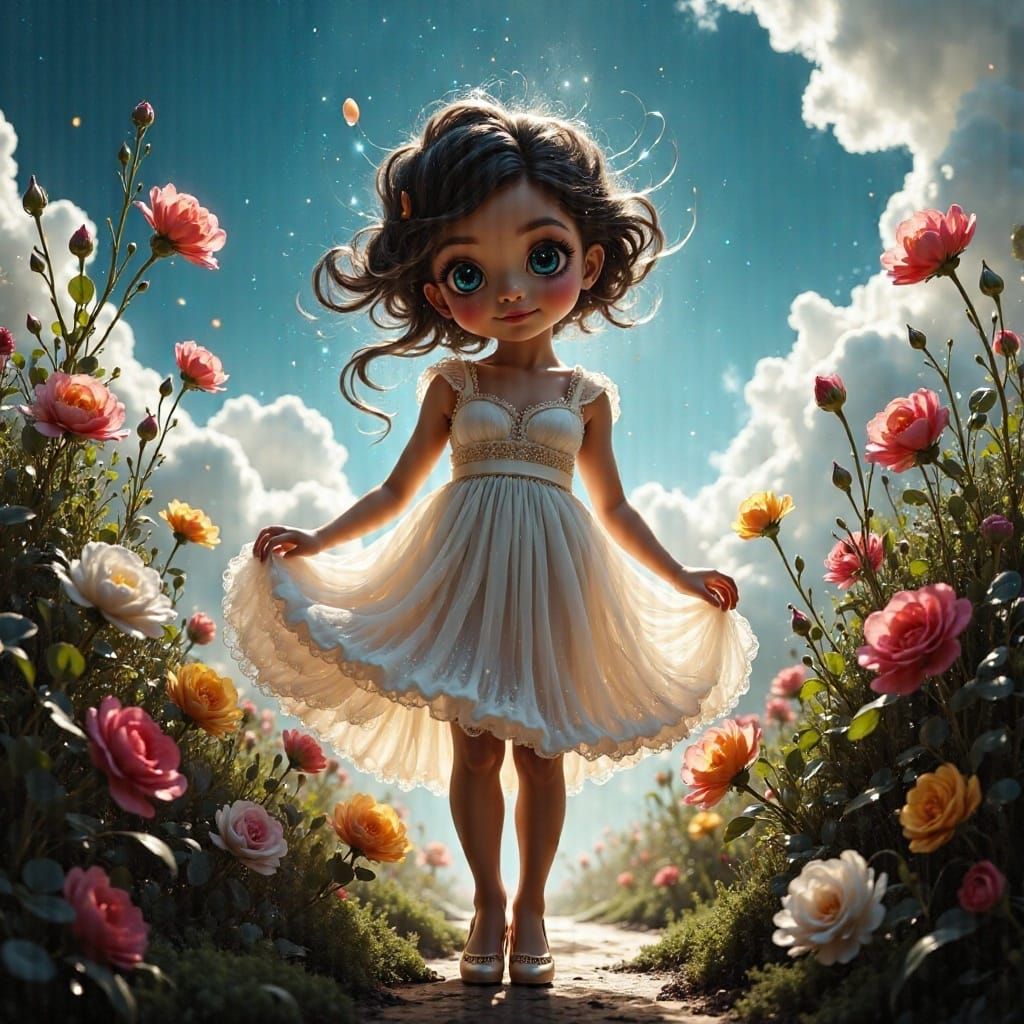 Gentle Doll in a Whimsical Garden Scene - AI Art