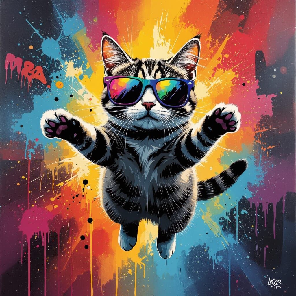 a cat skydiving with shades - Cat Skydiving in a Colorful S...