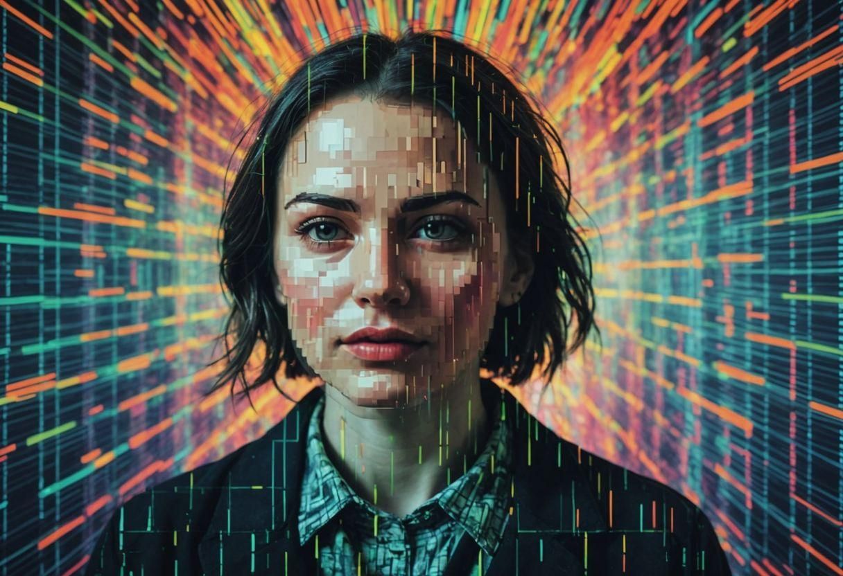 8-bit pixelation, in the shape of a womans face, close up - AI ...