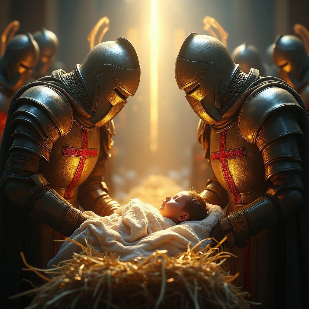 Templar Knights protecting and caring for baby Jesus at the Christmas ...
