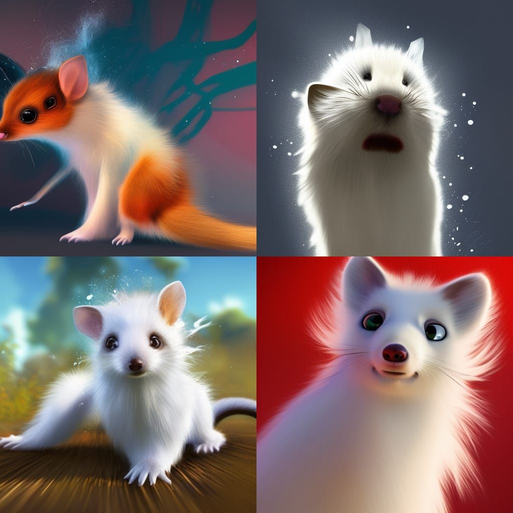 small mammal white whispy fur long snout and tail four legs - AI ...