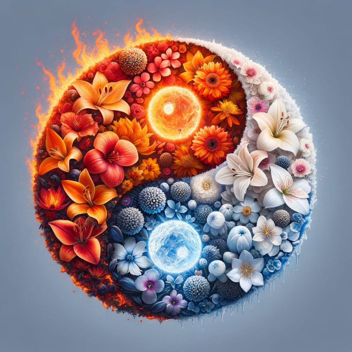 Magical Illustrations - Elemental Ying & Yang Flowers 05 - AI Generated ...