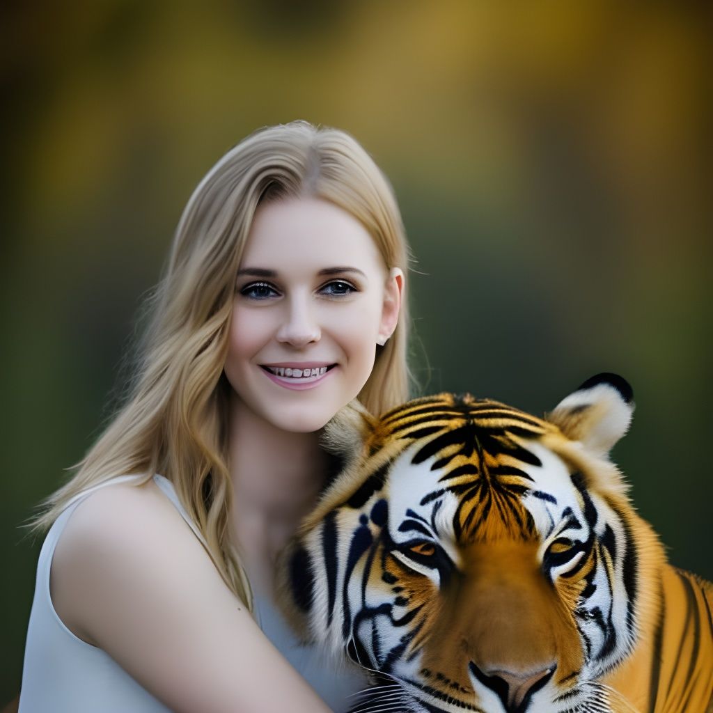 Girl Hugging Her Pet Tiger - AI Generated Artwork - NightCafe Creator