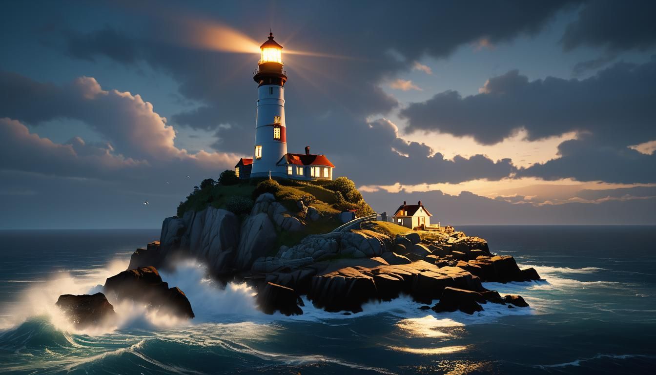 10 Word Sea Theme Challenge - lighthouse: sea: night: Kinkade ...