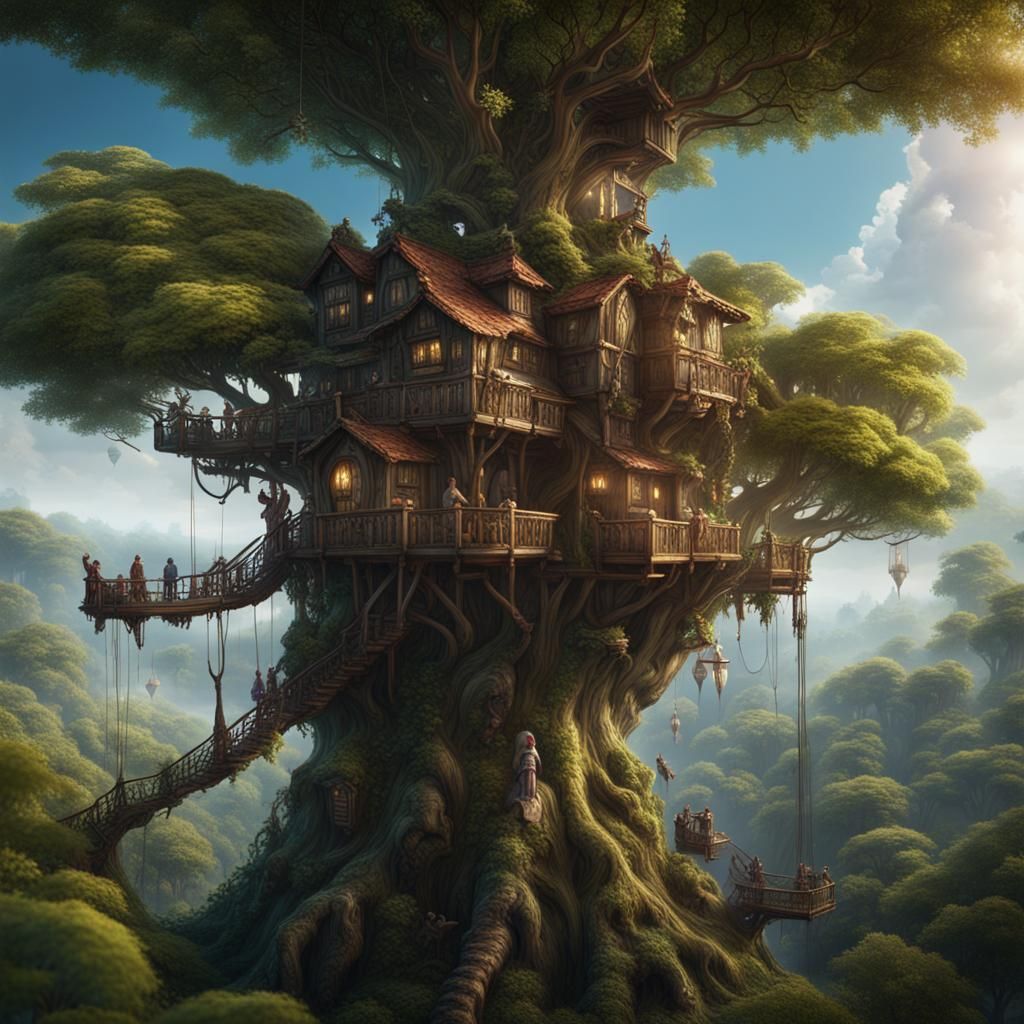 Tree top town. - AI Generated Artwork - NightCafe Creator