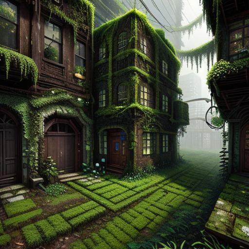 Overgrown city covered in vines and moss old pixel art amazingly ...
