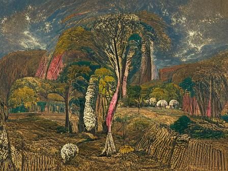 Farm Setting, Three Tall Trees in the Foreground by Samuel Palmer - AI ...