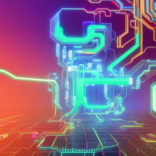 Generate a tron puzzle world with geometrical glowing neon AI entities ...