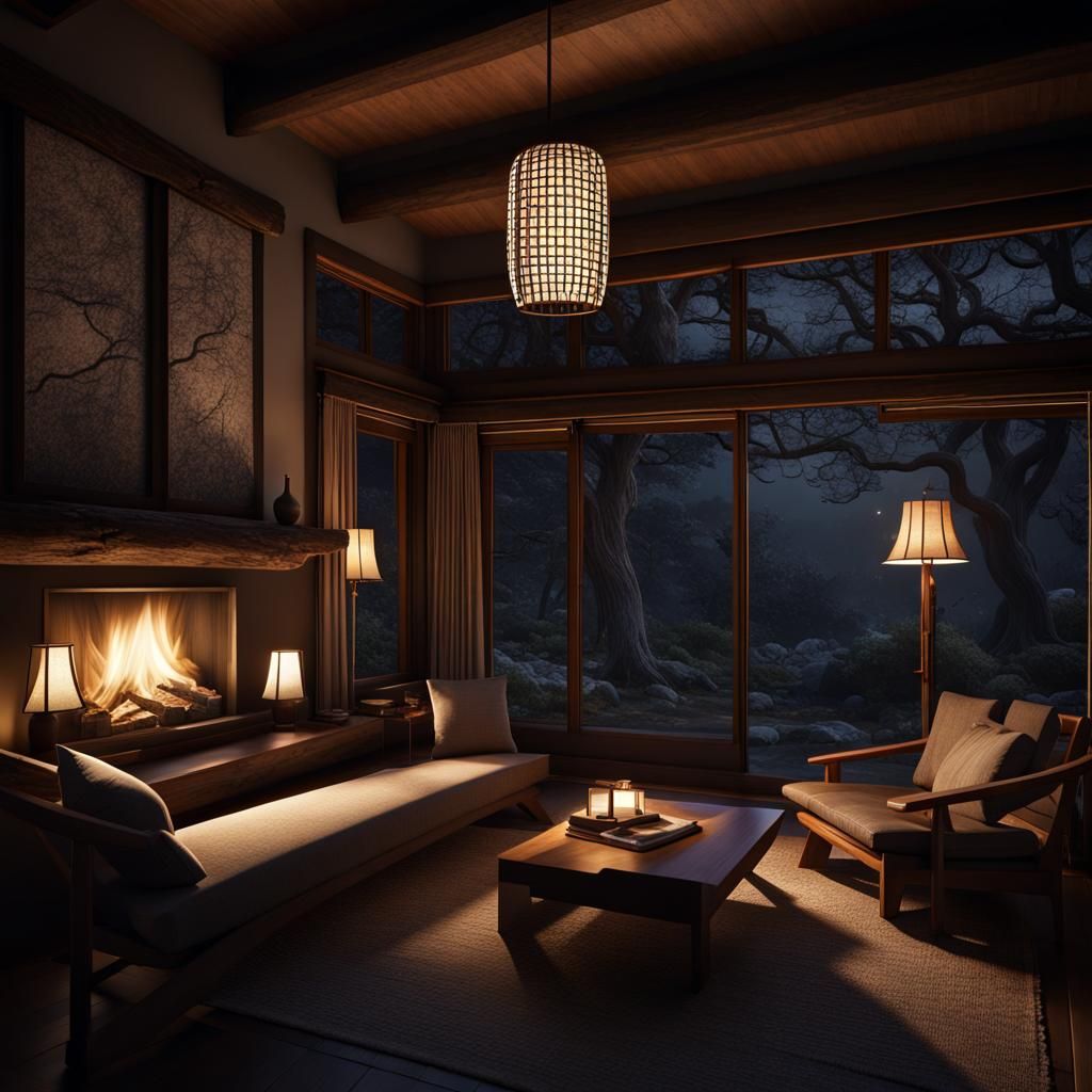 Architectural Digest photograph of a small cozy Japanese den with ...