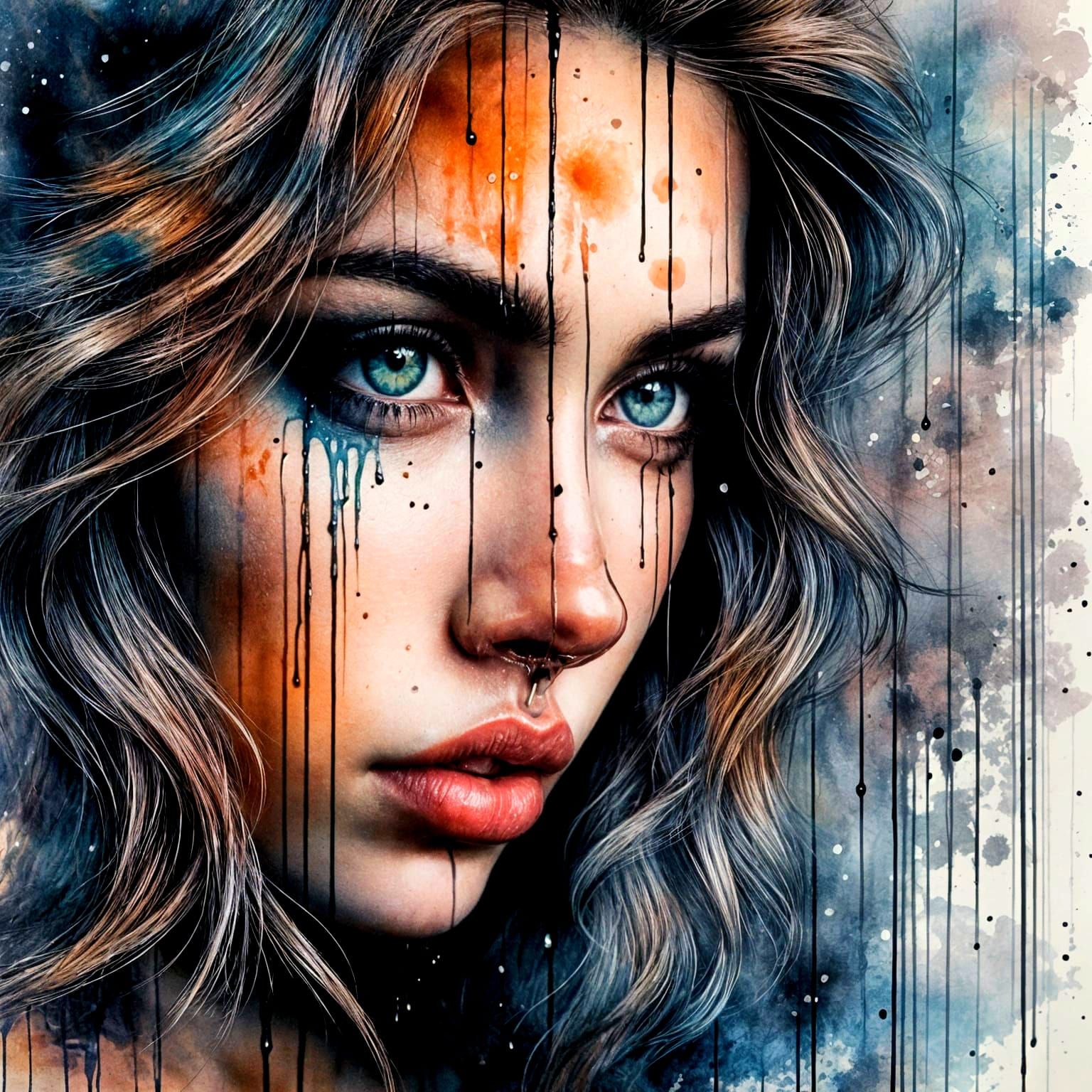 Inky - Moody Portrait in Deep Inky Blues and Purples