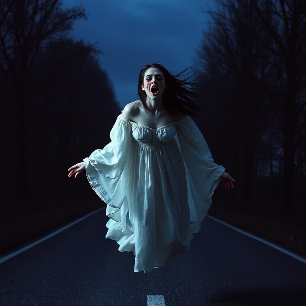 Gothic Horrorcore Woman Levitates in Stormy Twilig... - AI Art