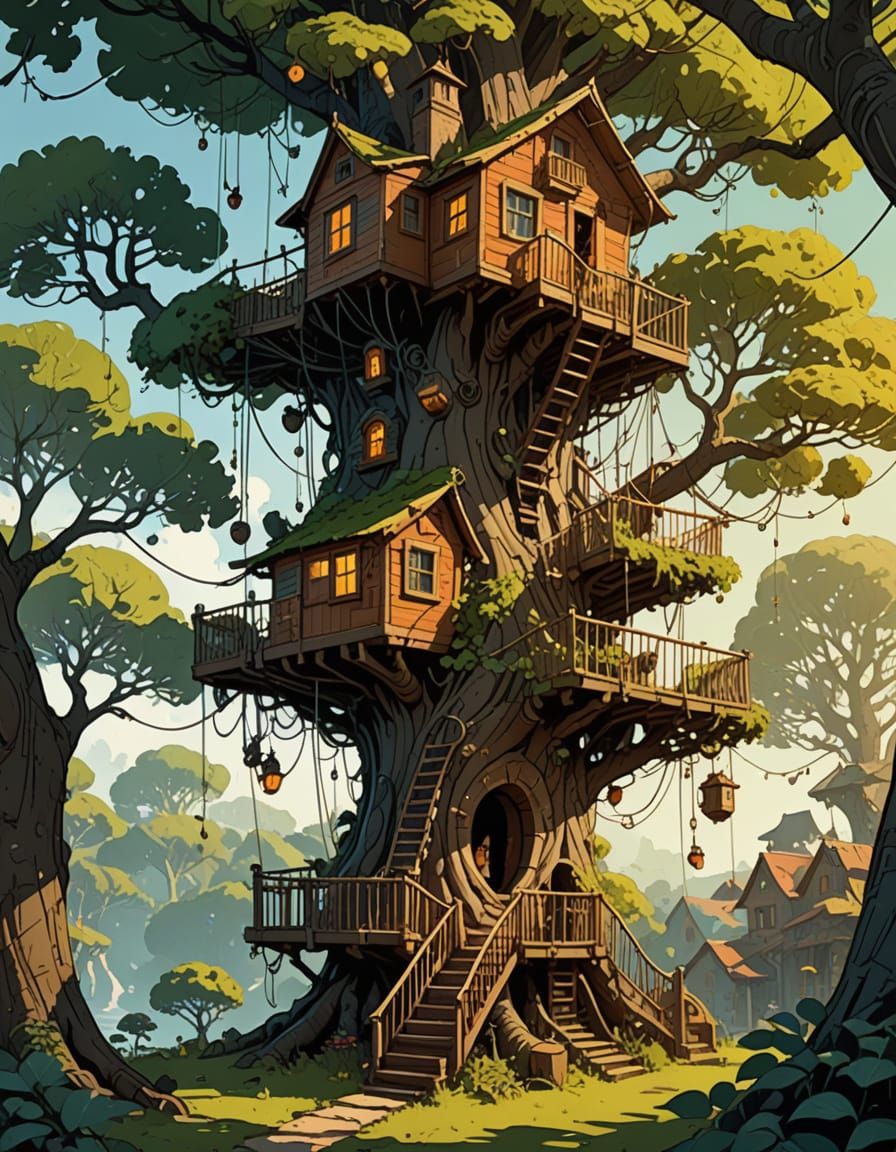 Charming Treehouse in a Whimsical Oak Tree Setting